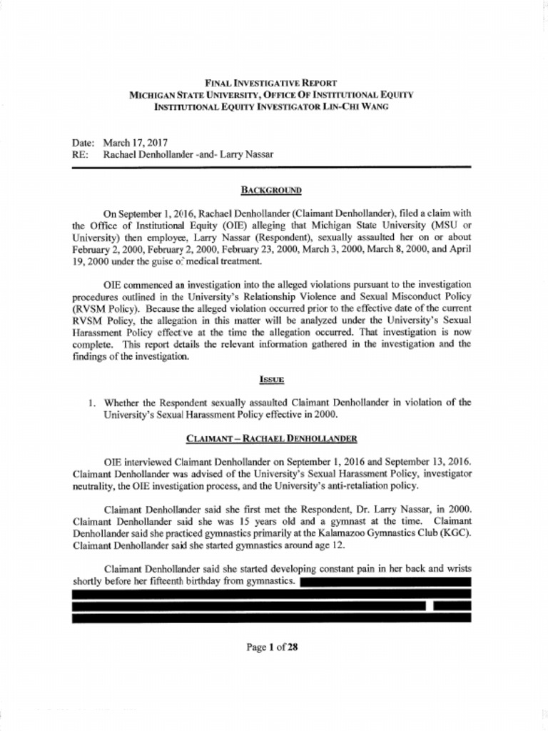 Title IX Report Larry Nassar | PDF