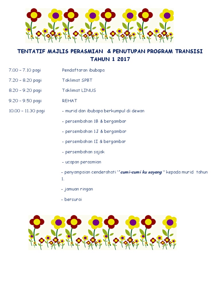 Aturcara Majlis Perasmian Penutupan Program Transisi 2017 | PDF