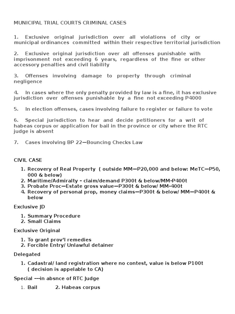Municipal Trial Courts Criminal Cases | PDF