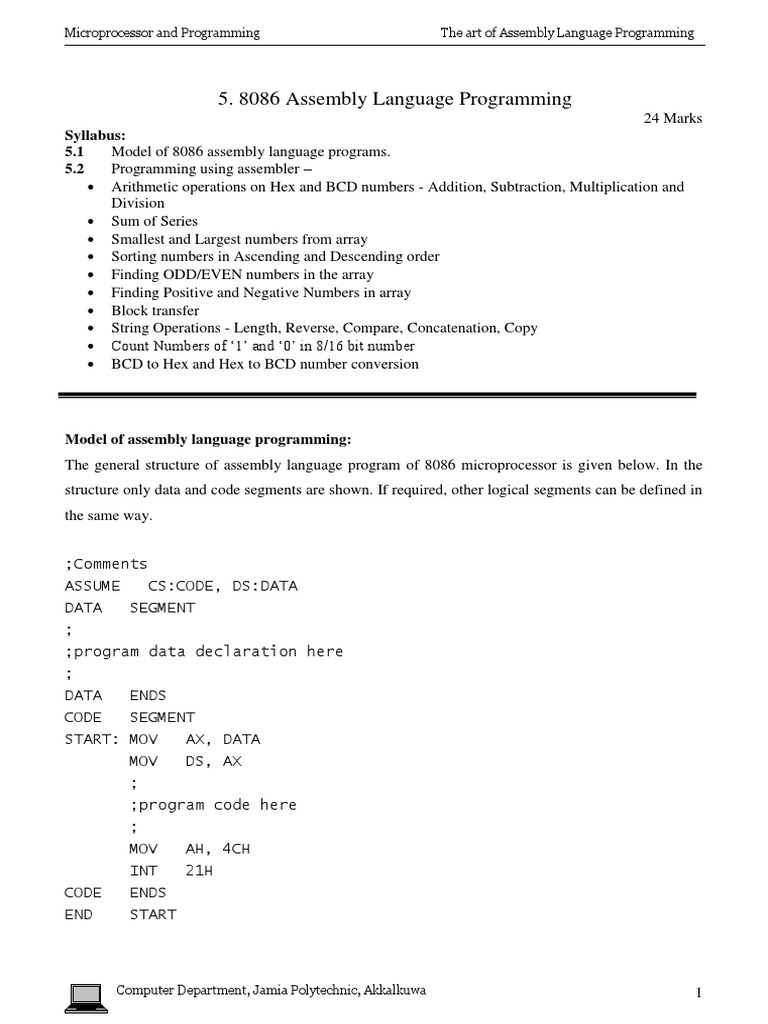 5-8086 Assembly Language Programming | PDF | Assembly Language ...