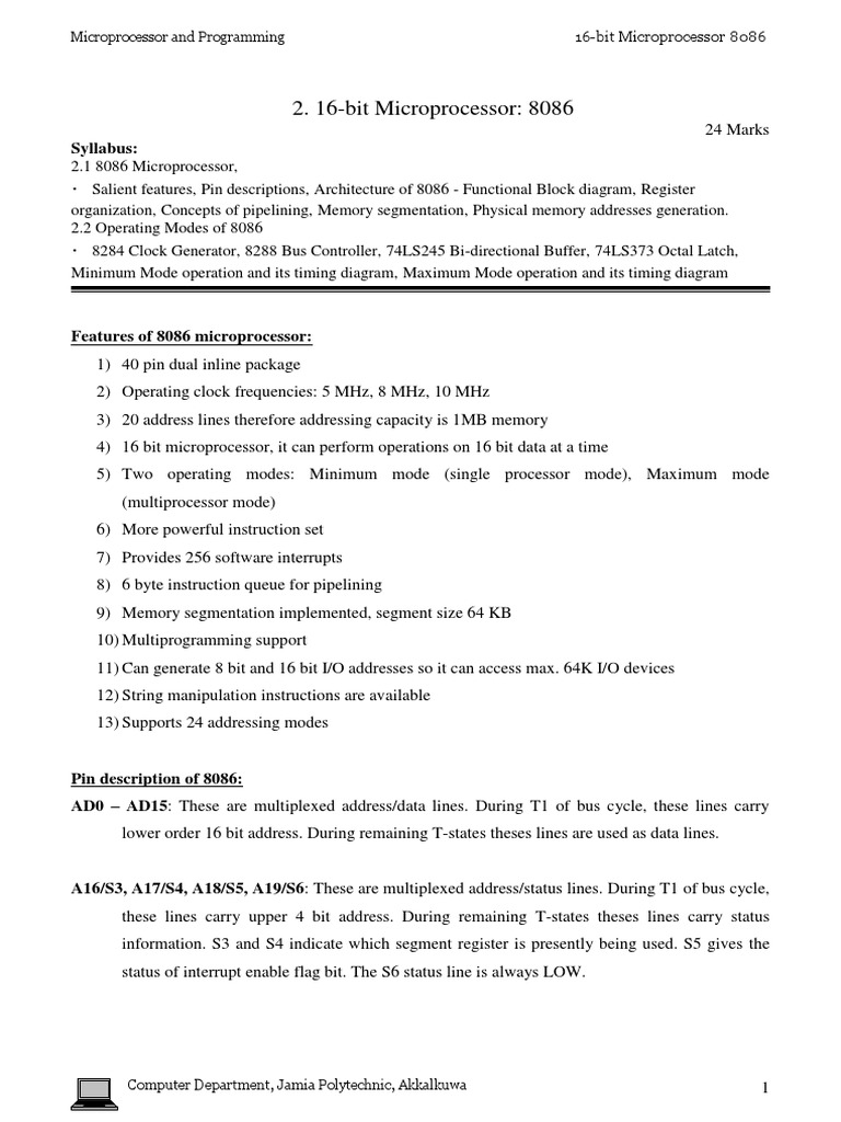 2-16 Bit Microprocessor 8086 | PDF | Instruction Set | Central ...