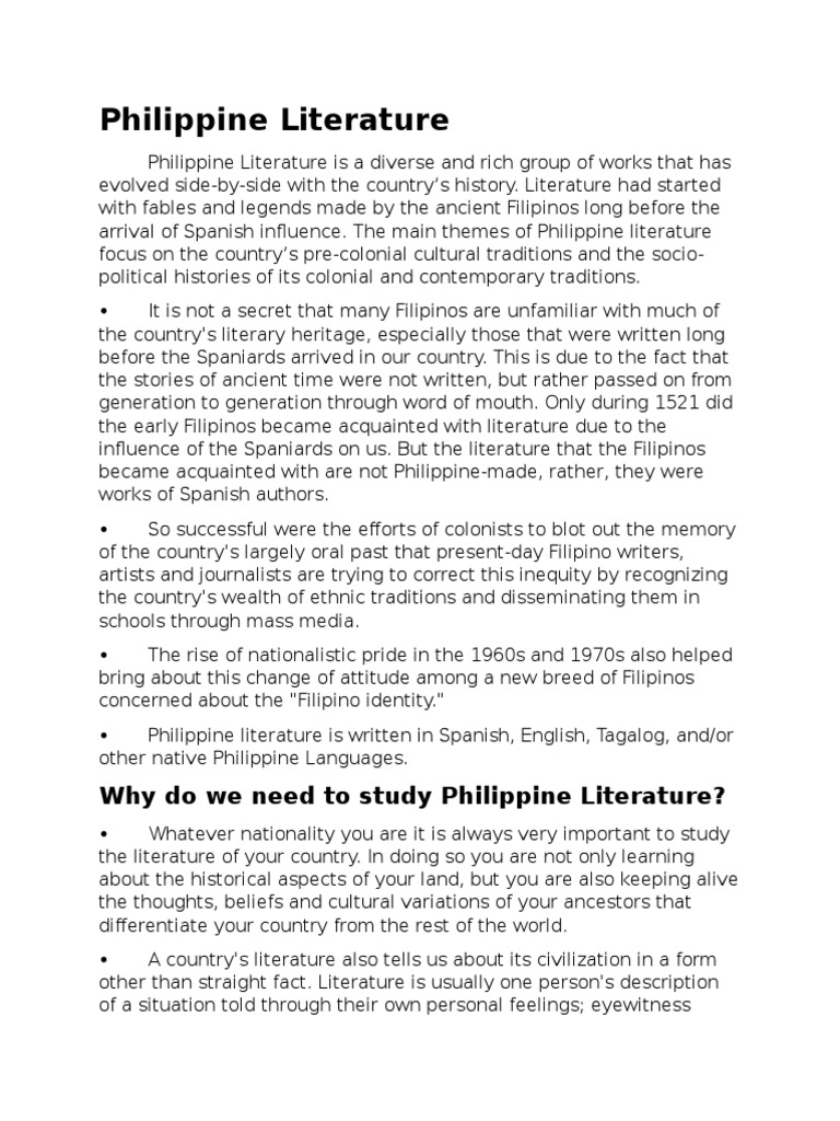 Philippine Literature | PDF | Philippines | Genre