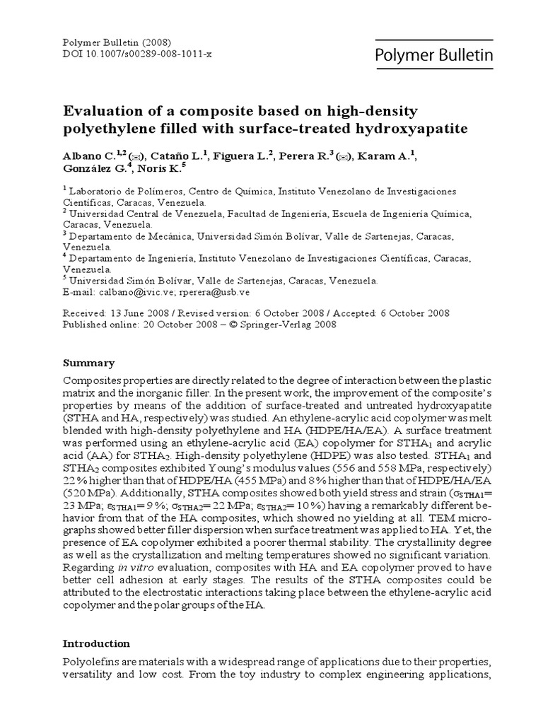 Albano Et Al 2008 Polymer Bulletin | PDF | Polyethylene | Strength Of ...