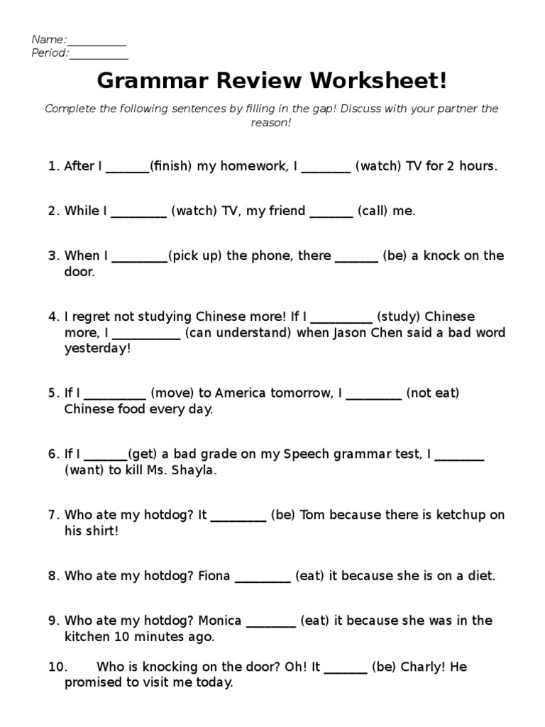Grammar Review Worksheet | PDF