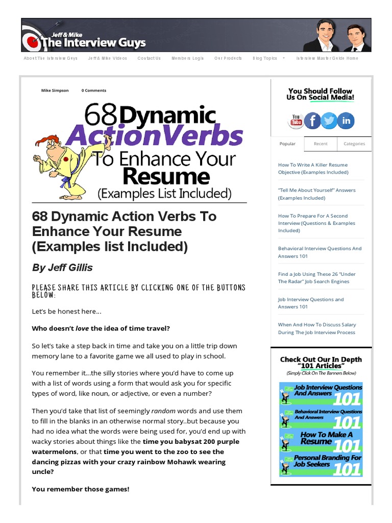 68 Dynamic Action Verbs To Enhance Your Resume (Examples List Included ...