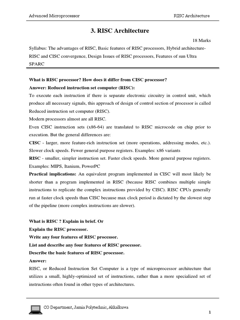 3-RISC Architecture | PDF | Central Processing Unit | Microprocessor