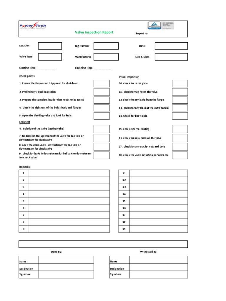 Valve Inspection Checklist | PDF | Valve | Plumbing