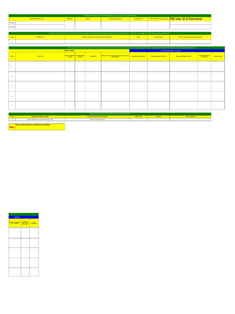 PMP Application Worksheet | PDF | Diploma | Computing