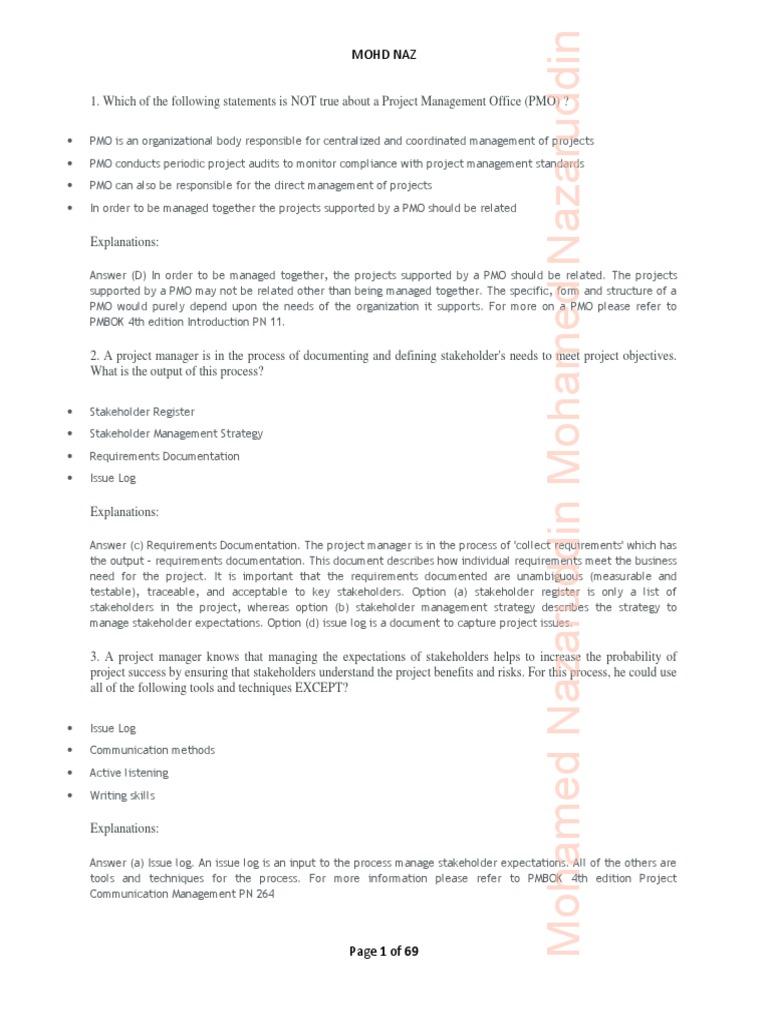 3.new 200 PMP Sample Questions With Answers | PDF | Product Lifecycle ...