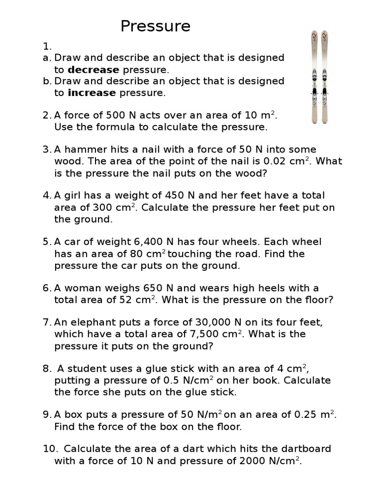 ks3 Pressure Worksheet | Sports | Nature