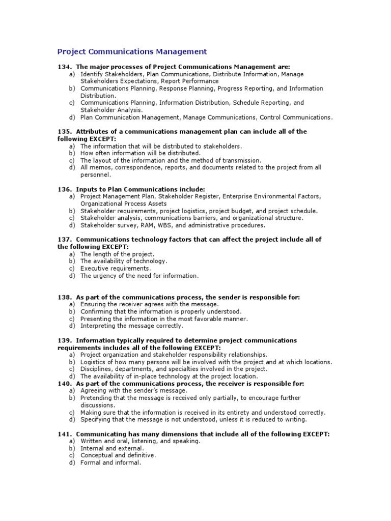 Communications Management Questions | PDF | Project Management ...