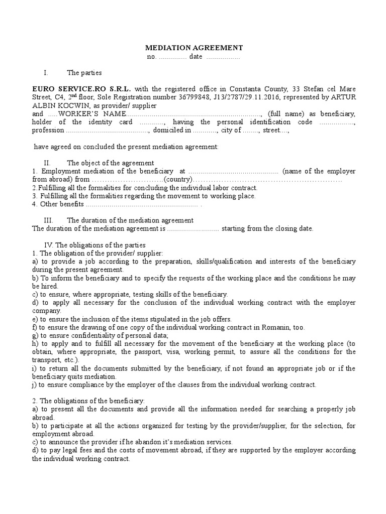 Mediation agreement- english.doc | Mediation | Common Law