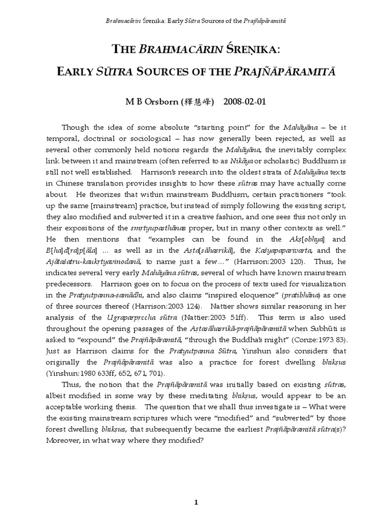 Early Sutra Sources of The Prajnaparamita PDF | Download Free PDF | Mahayana | Bodhisattva