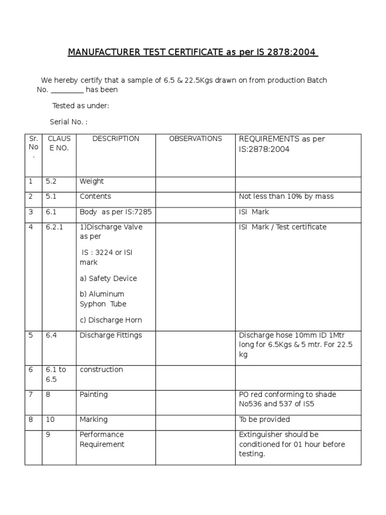 Internal Test Report For 6.5 KG CO2 (New) | PDF