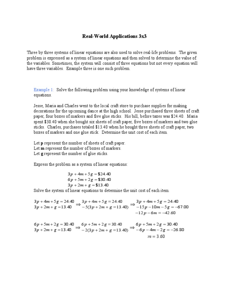 Sys Eqns Applications 3x3 | PDF | Logical Truth | Equations