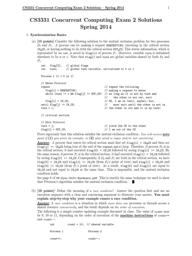 CS3331 Concurrent Computing Exam 2 Solutions Spring 2014 | PDF | Concurrent Computing ...