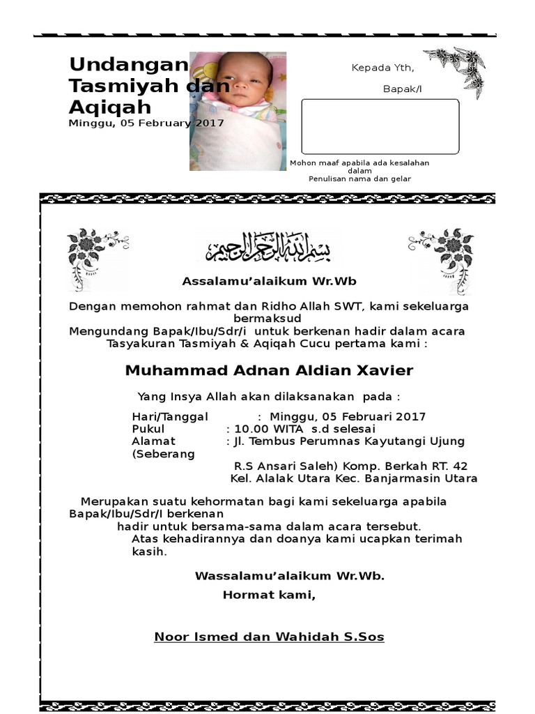 Undangan Aqiqah Tasmiyah | PDF