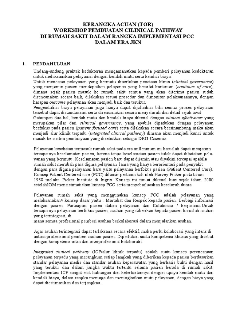 TOR Workshop Clinical Pathway, ARSI | PDF