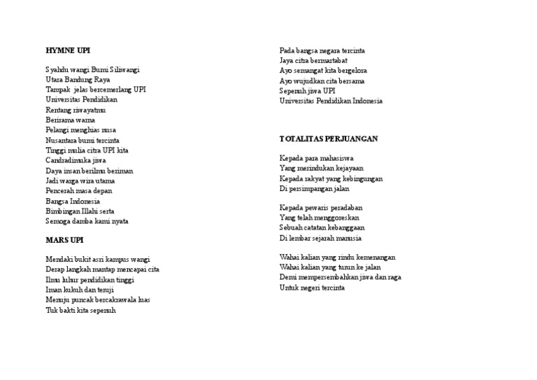 Lirik Hymne Universitas Pendidikan Indonesia | PDF | Perjalanan ...