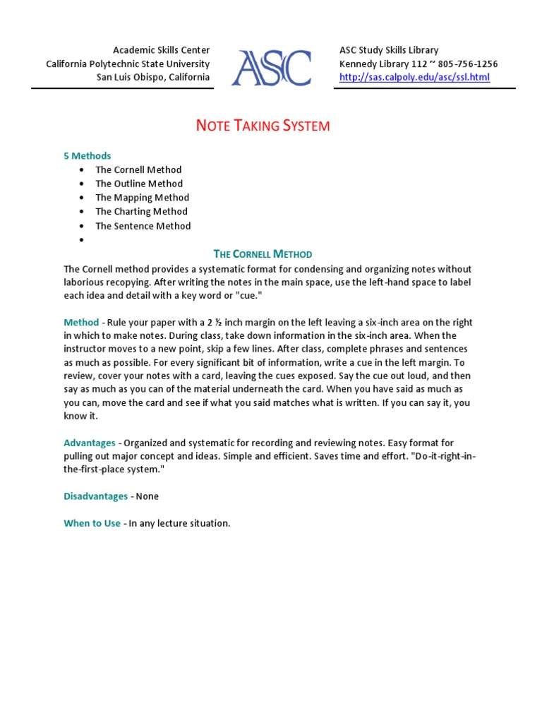 Note Taking Systems | PDF | Lecture | Study Skills