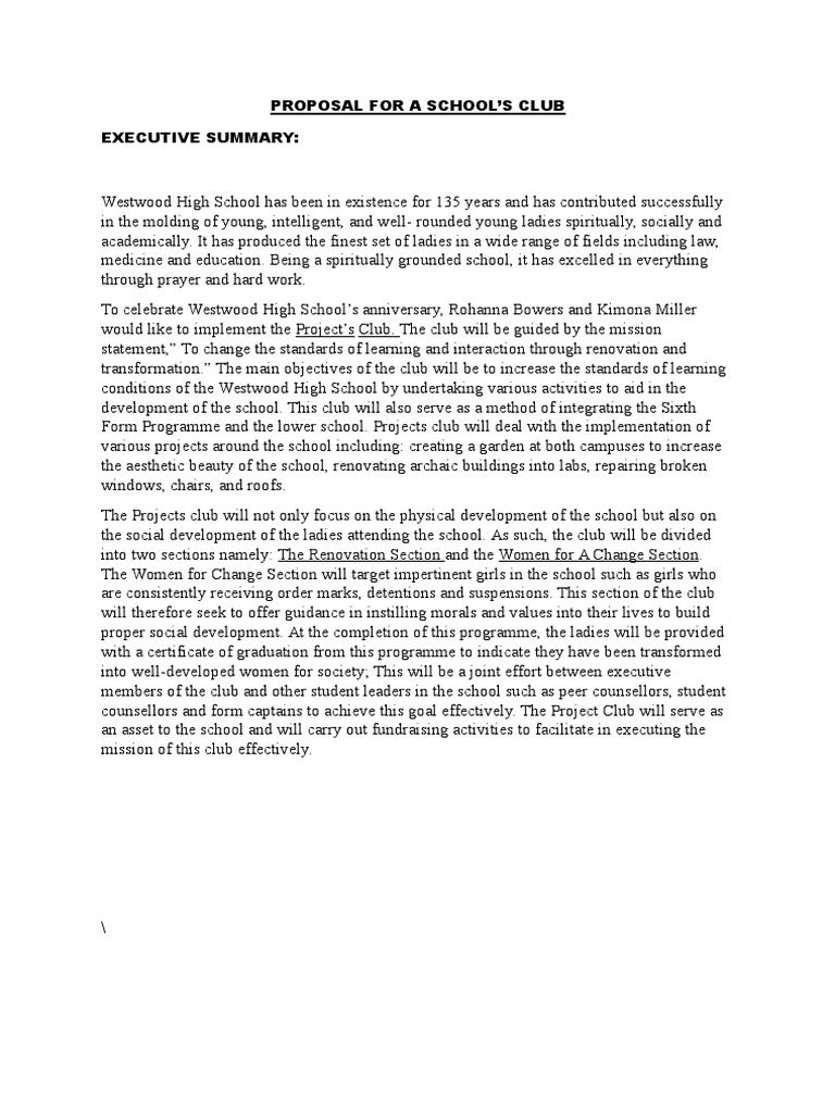Proposal For A School Club | PDF