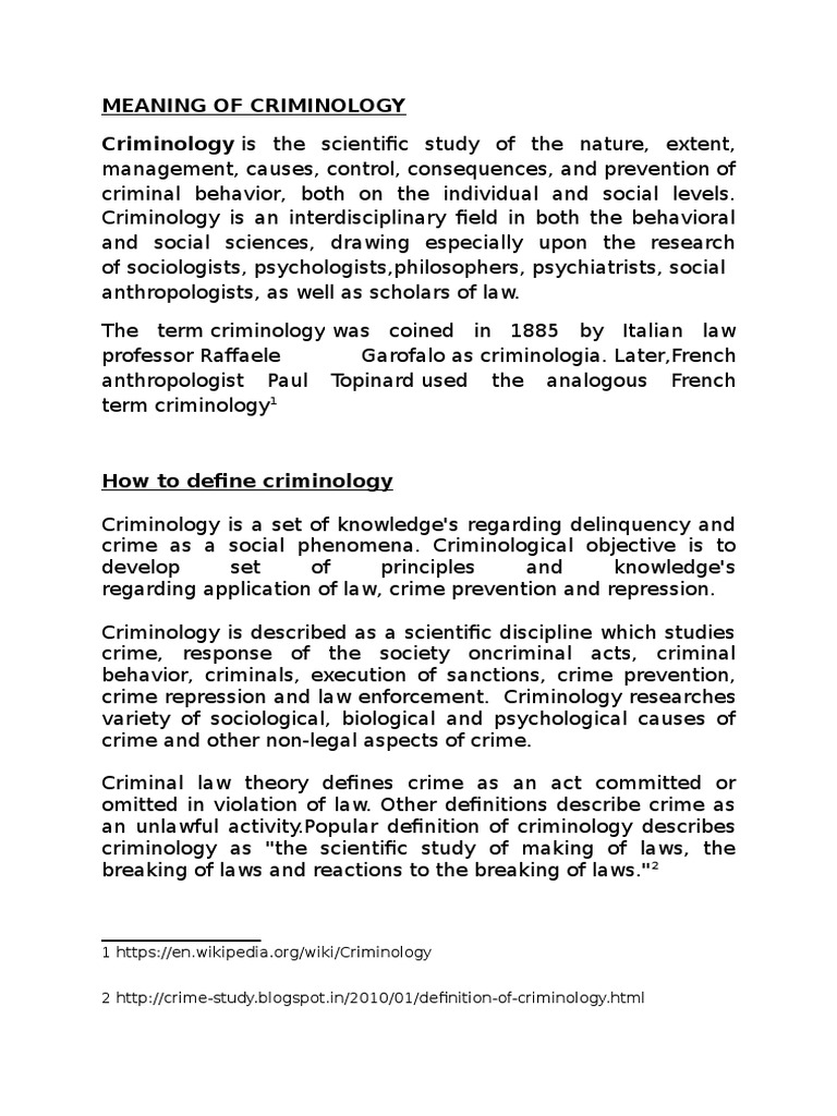 MEANING OF CRIMINOLOGY.docx | Criminology | Justice | Free 30-day Trial ...