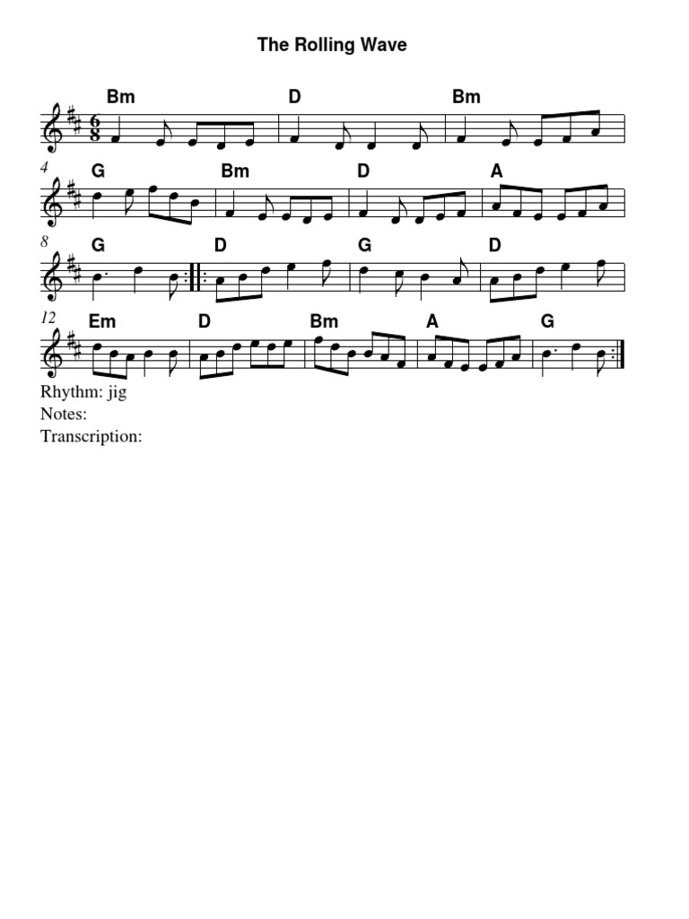 The Rolling Wave: Rhythm: Jig Notes: Transcription | PDF