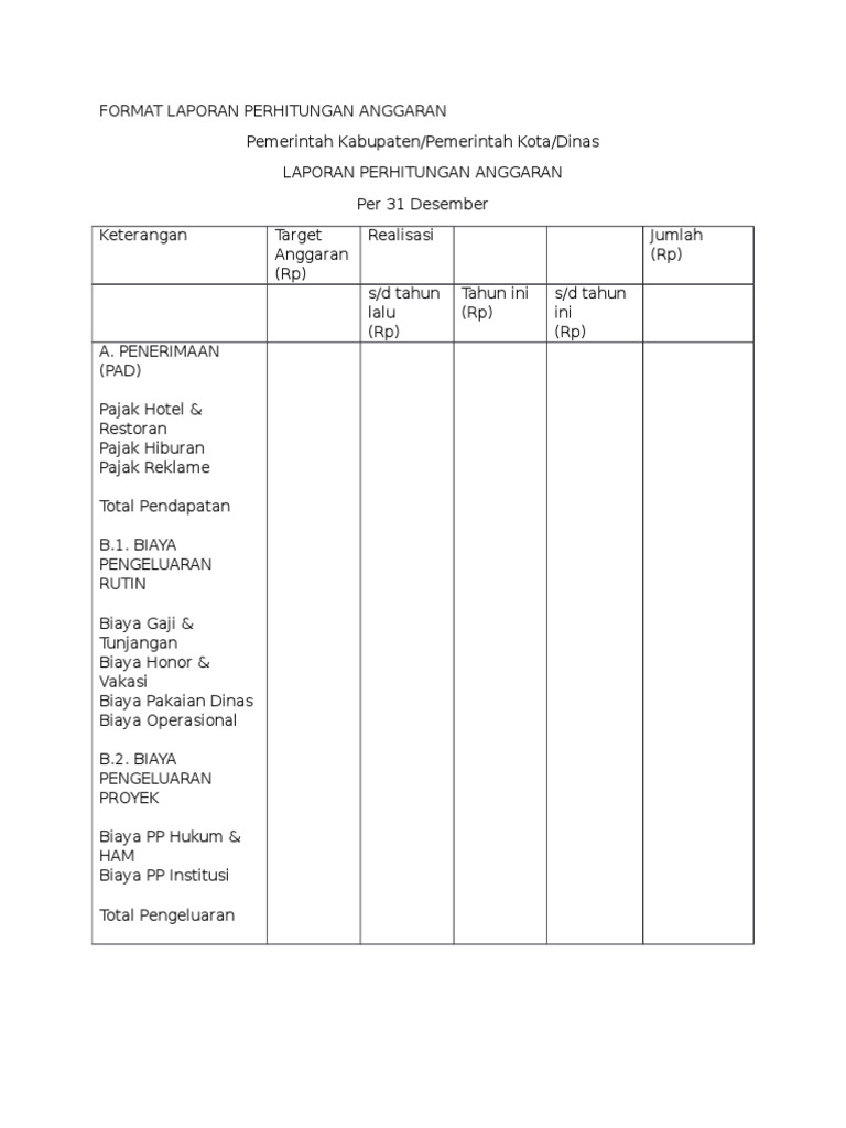 Format Laporan Perhitungan Anggaran | PDF