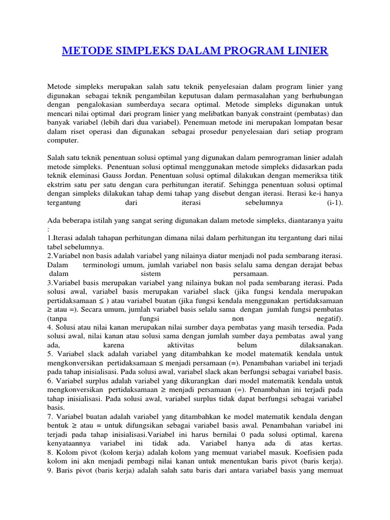 Program Linier Metode Kompleks | PDF