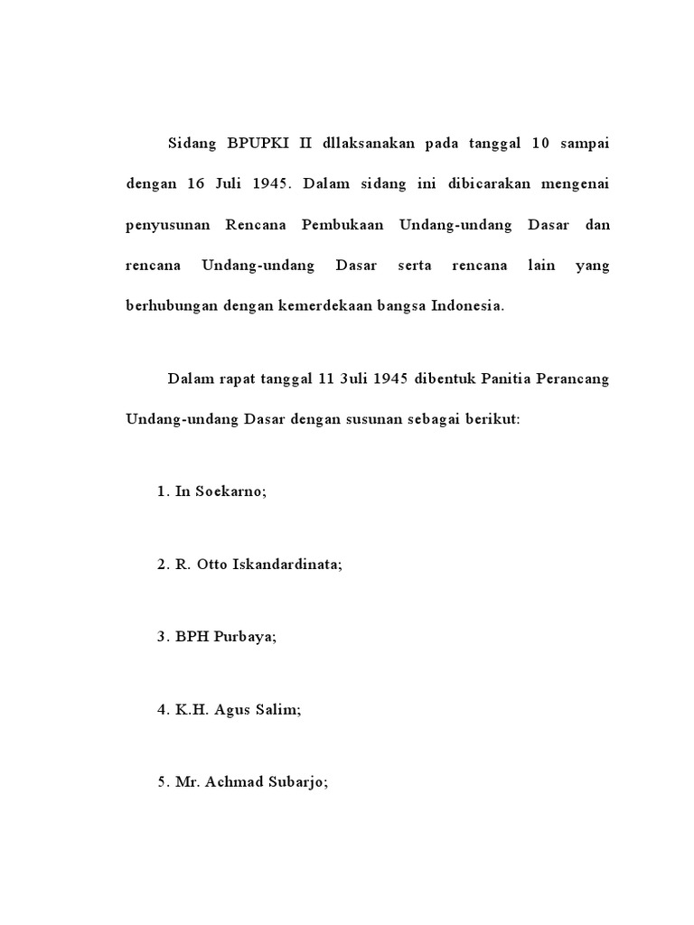 Sidang BPUPKI II Dllaksanakan Pada Tanggal 10 Sampai Dengan 16 Juli ...