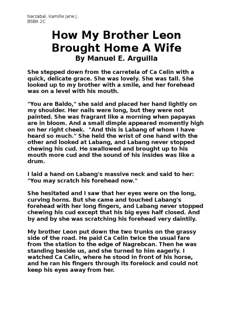 How My Brother Leon Brought Home A Wife: by Manuel E. Arguilla | Download Free PDF | Nature
