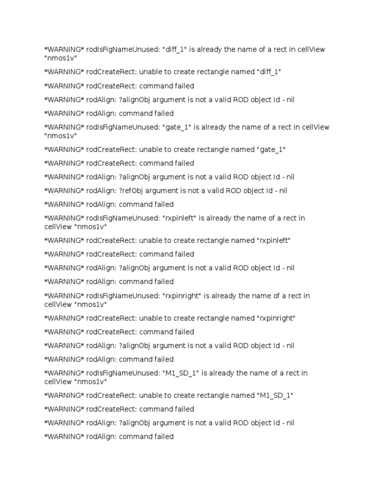 Repeated Name Errors and Warnings Generated During Unsuccessful Layout Evaluation of NMOS ...