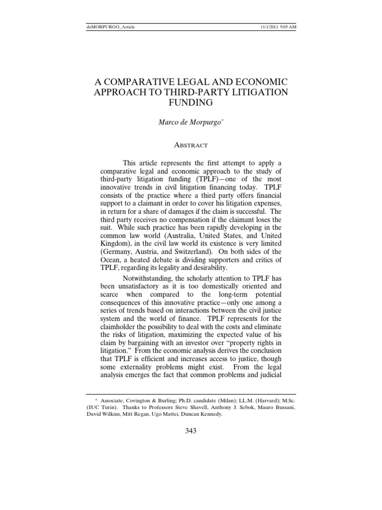 THIRD PARTY LITIGATION Funding Economic and Legal Approach | PDF ...