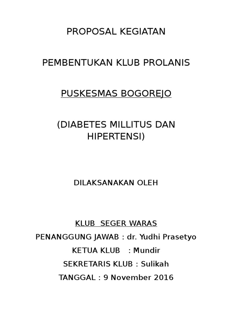 Proposal Pembentukan Klub Prolanis Bogorejo | PDF