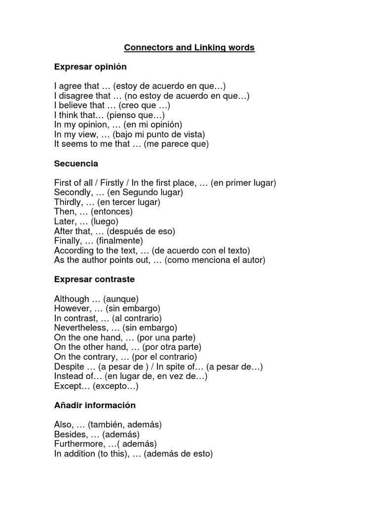 Connectors and Linking Words | PDF