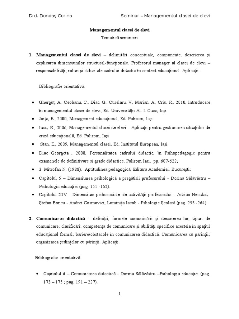 Managementul Clasei de Elevi | PDF