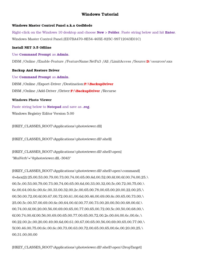 Windows Tutorial: Windows Master Control Panel. | PDF