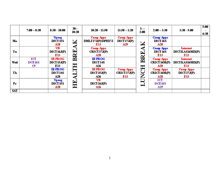 Weekly Class Schedule Overview | PDF