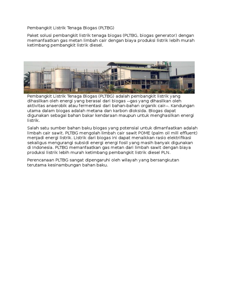 Pembangkit Listrik Tenaga Biogas di Indonesia | PDF