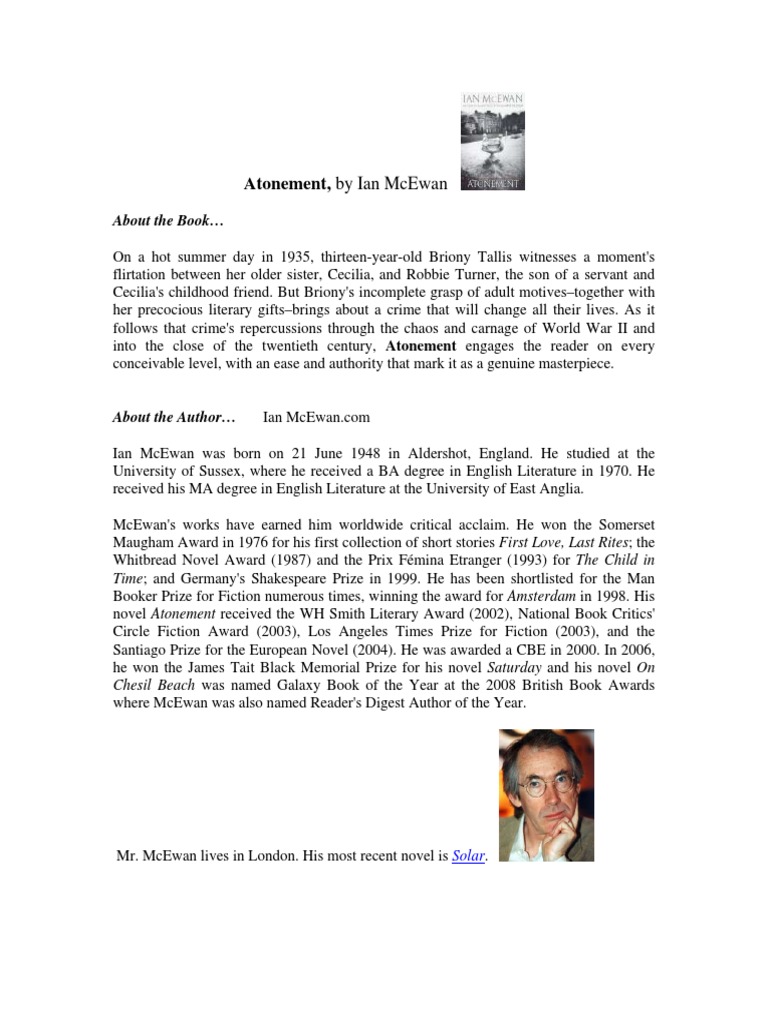 Discussion Questions-Atonement Ian McEwan | PDF