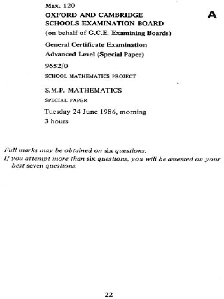 SMP A Level Special Paper June 1986 | PDF