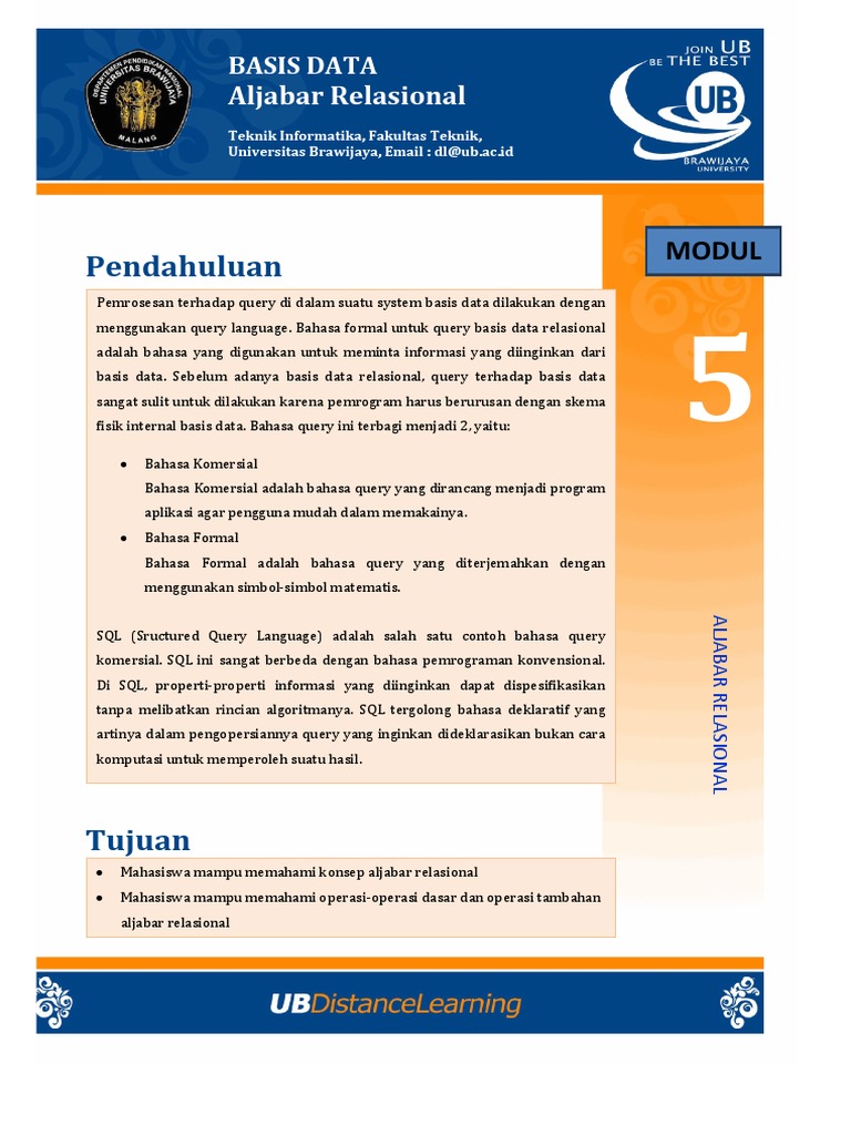 Modul Basis Data I 5 Aljabar Relasional | PDF