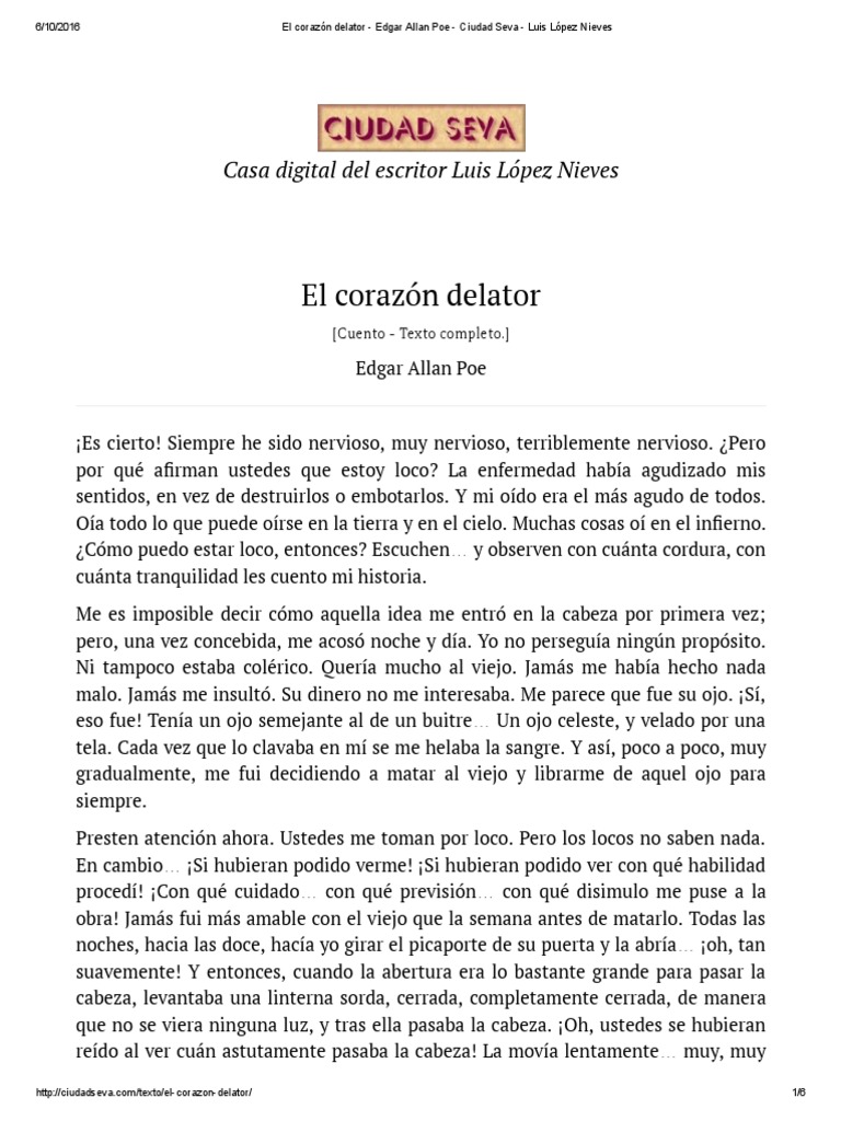 El Corazón Delator - Edgar Allan Poe - Ciudad Seva - Luis López Nieves ...