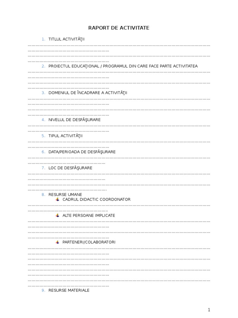 Raport de Activitate Model de Completat | PDF