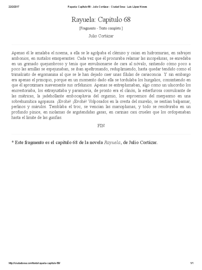 Rayuela - Capítulo 68 - Julio Cortázar - Ciudad Seva - Luis López ...