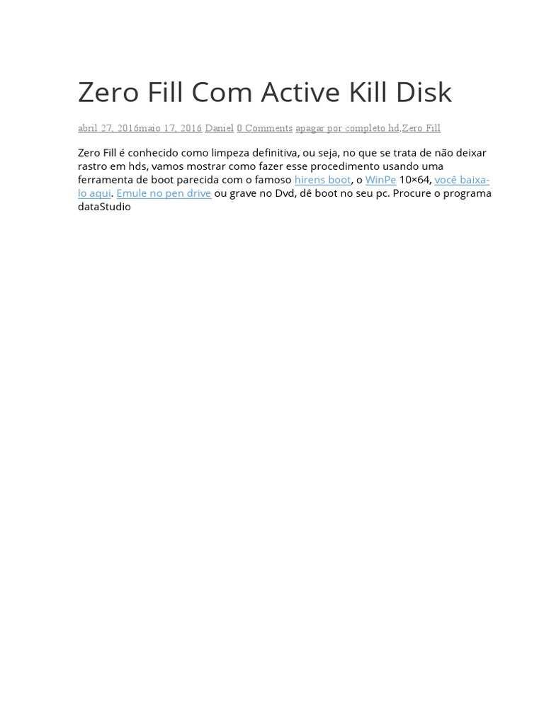 Zero Fill Com Active Kill Disk | PDF