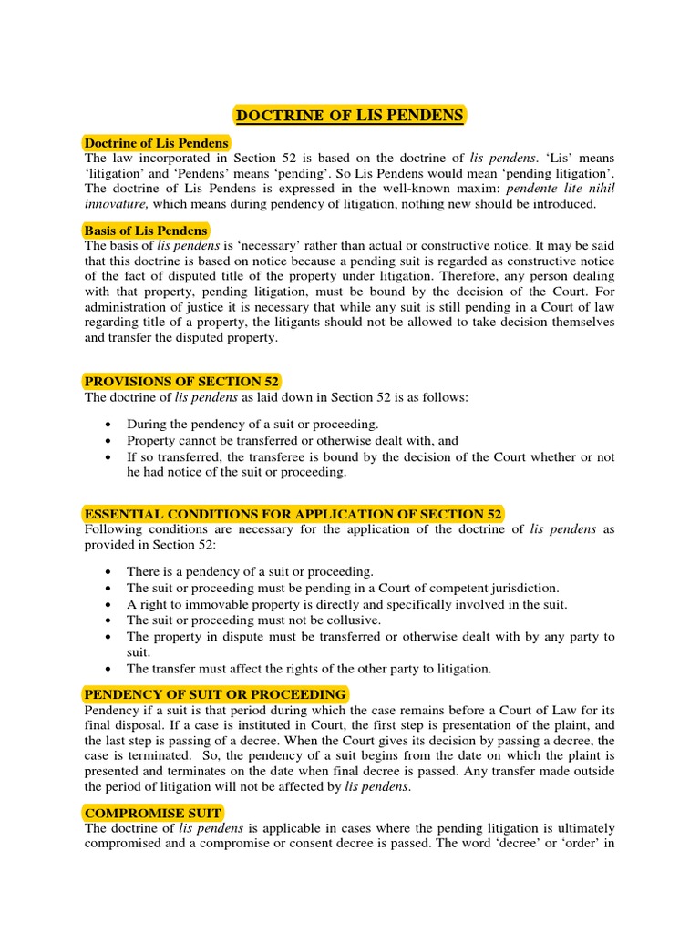Section 52 - Lis Pendens | PDF | Lawsuit | Supreme Court Of India