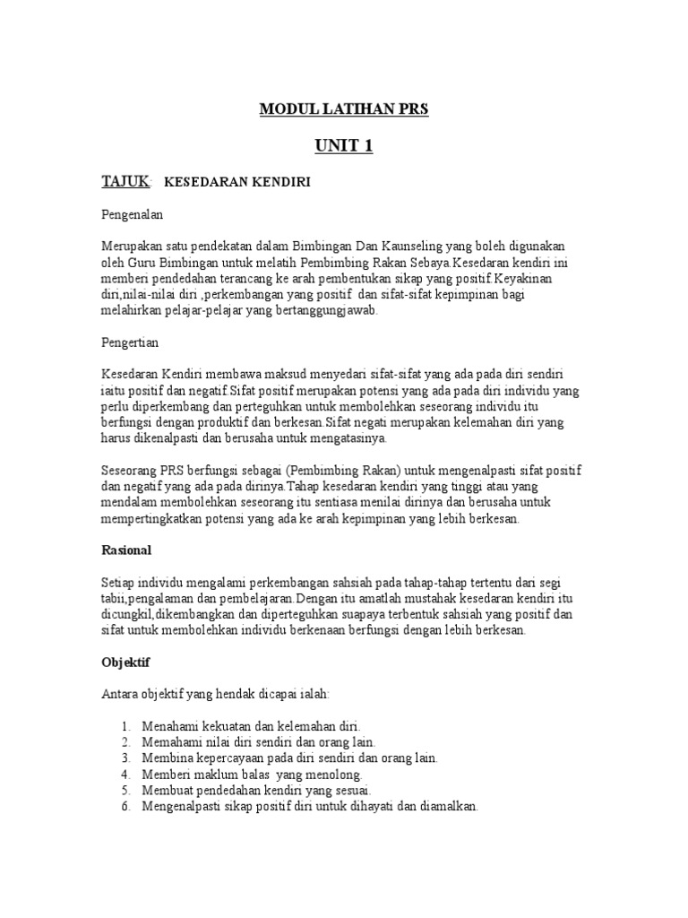 Modul Latihan PRS Unit 1 | PDF