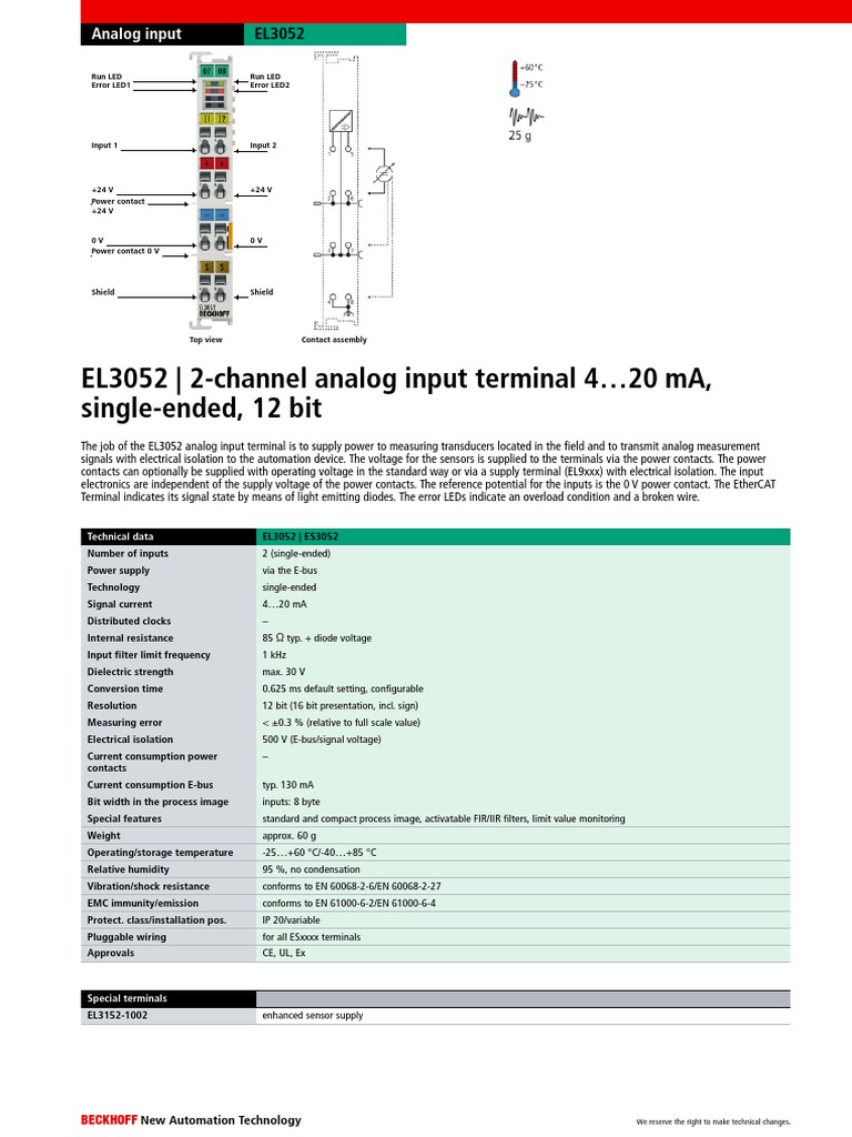 El3052 - 2 X Analog Input 4-20ma | PDF | Light Emitting Diode | Signal ...