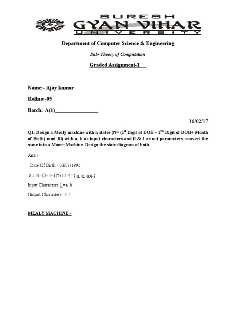 Department of Computer Science & Engineering: Sub-Theory of Computation ...